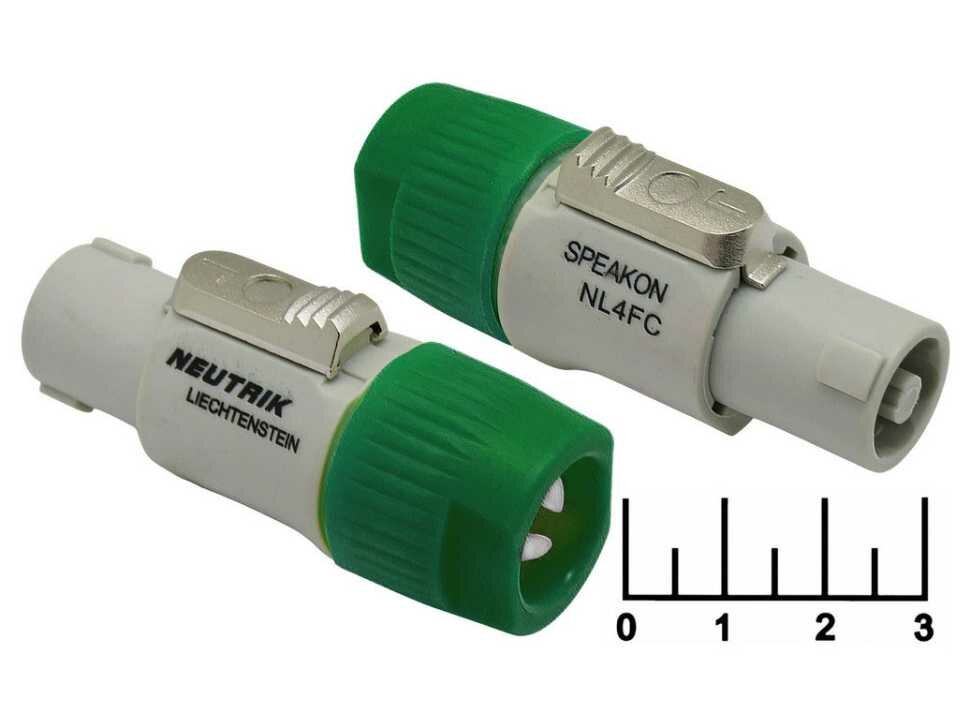 Разъем AUD Speakon штекер 4 контакта зеленый на кабель NL4FC