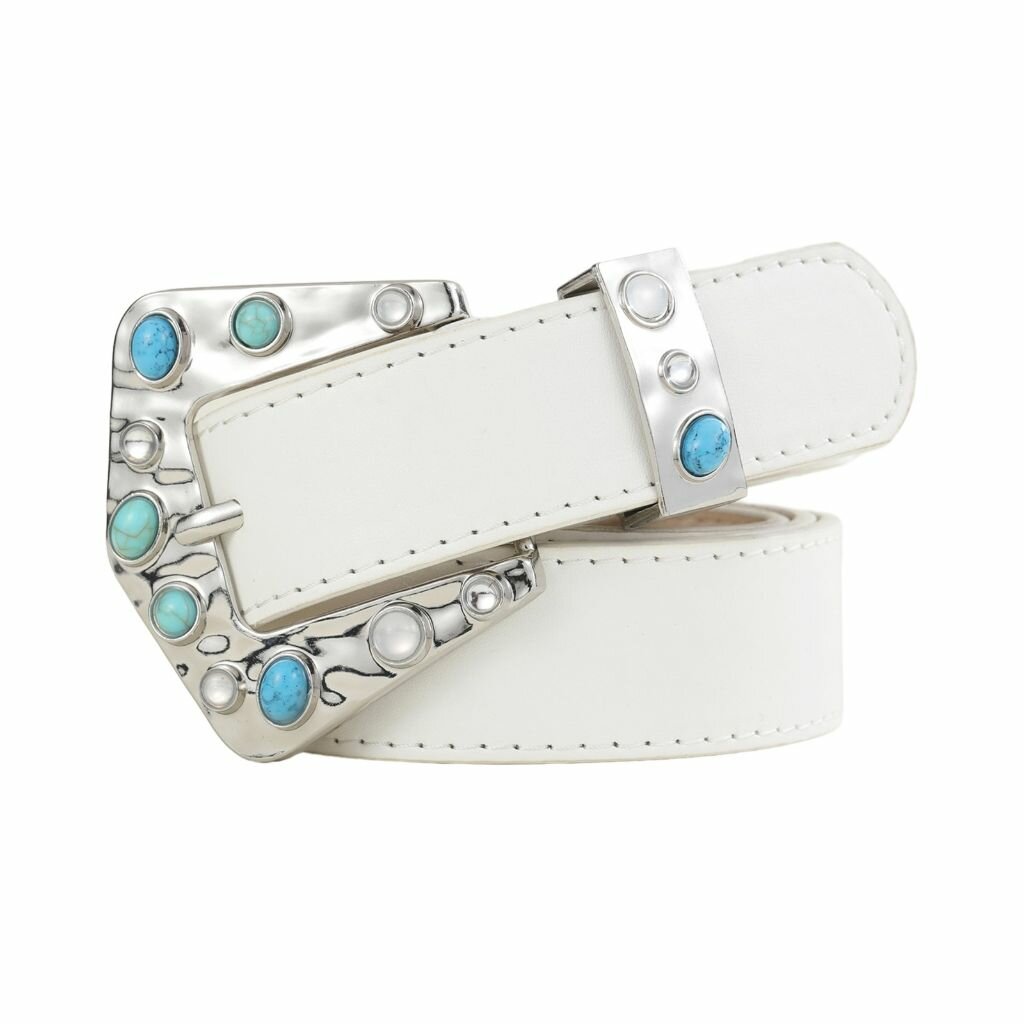 Синий пояс с драгоценными камнями-Белый