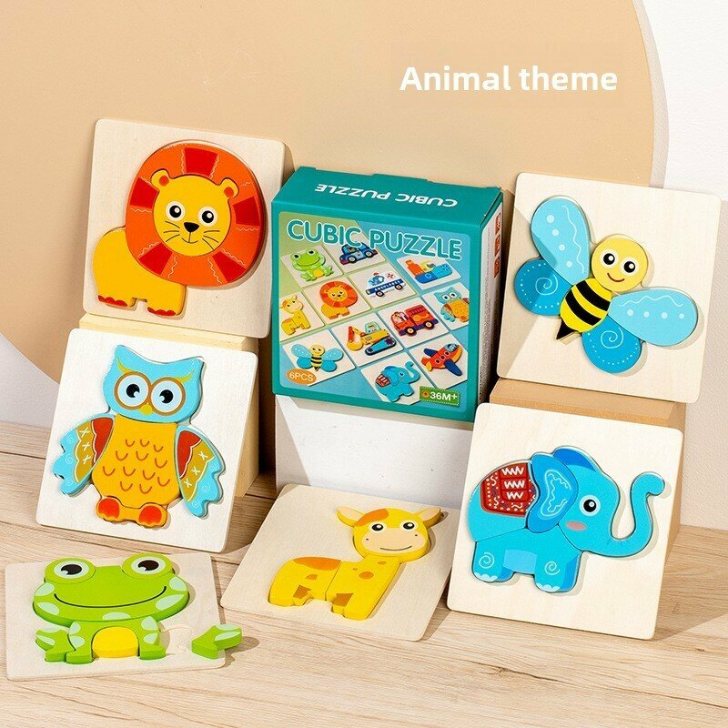 Wooden transportation scene 3d puzzle blocks for infant early learning and motor skills