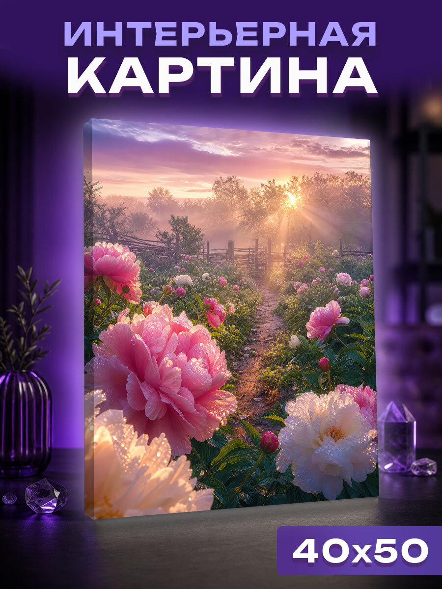 Интерьерная картина Пионы в рассветном тумане