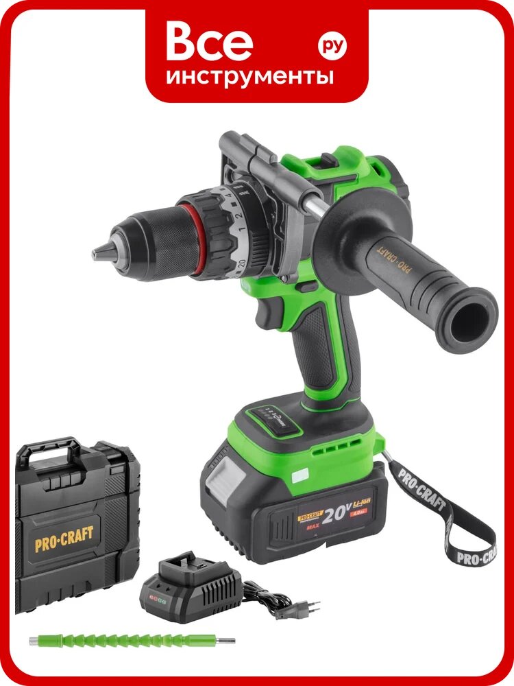 Шуруповерт аккумуляторный Procraft PA18ProBL 20В 180Нм (АКБ 4Ач+ЗУ+Кейс) PA18ProBL-1B-c