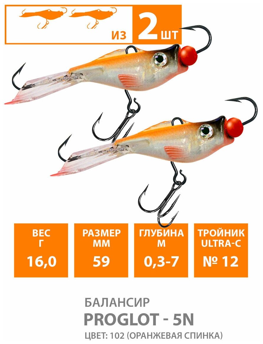Балансир для зимней рыбалки AQUA Proglot 59mm 16g цвет 102 2шт