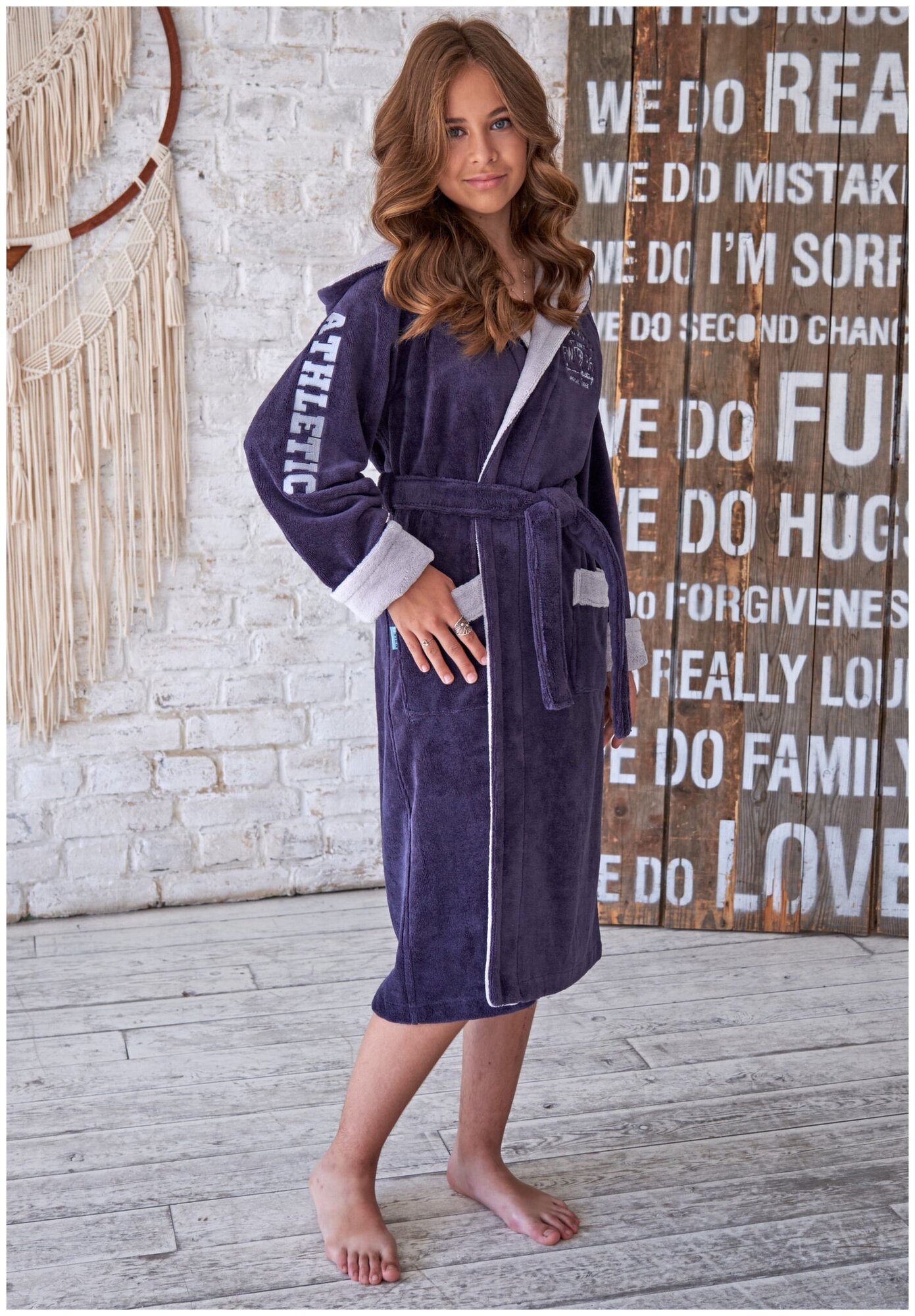 Подростковый халат с капюшоном 1057 Athletic Little синий Wien (фиолетовый), Халат на 14 лет