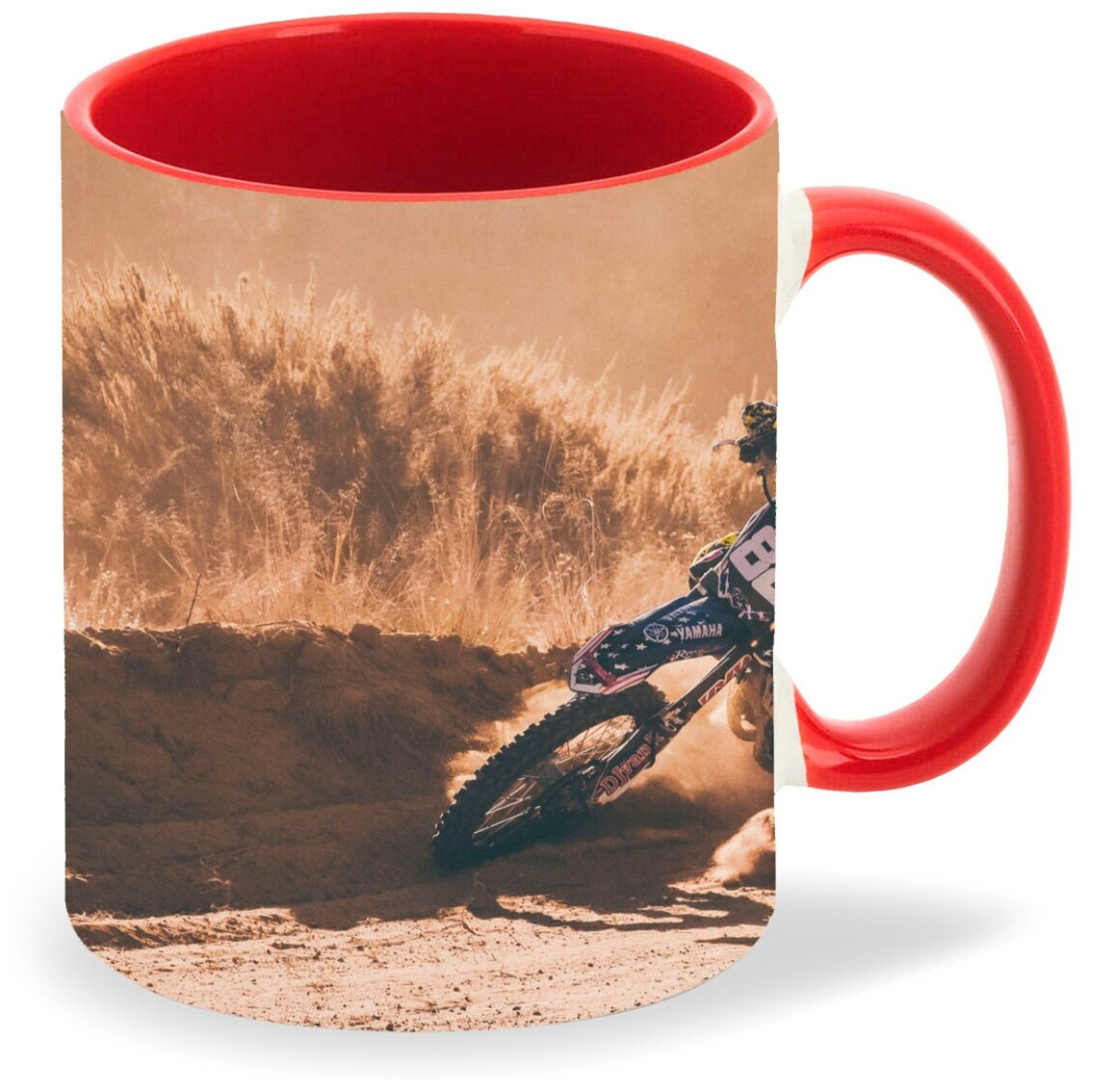 Кружка красная CoolPodarok Мотоцикл Мотоциклист Ралли Занос Песок
