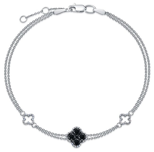 Браслет-цепочка, белое золото, 585 проба, родирование, бриллиант