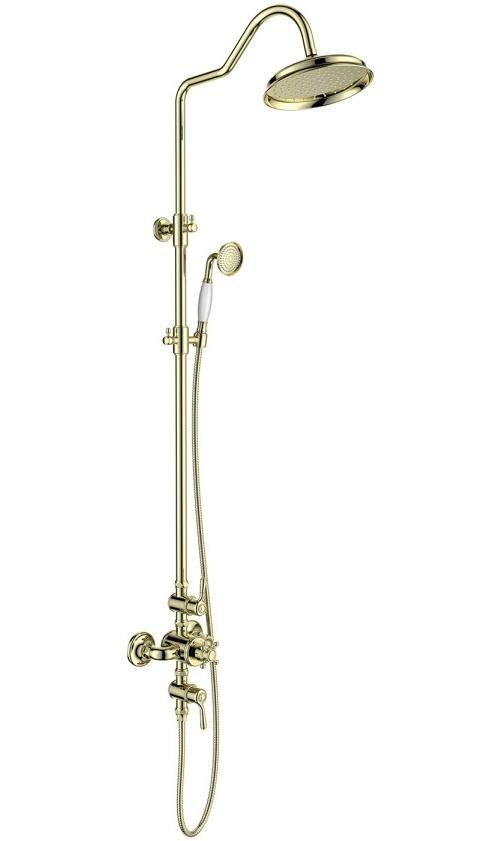 Душевая стойка со смесителем Aquatek Классик AQ2563PG золото, с лейкой и верхним душем