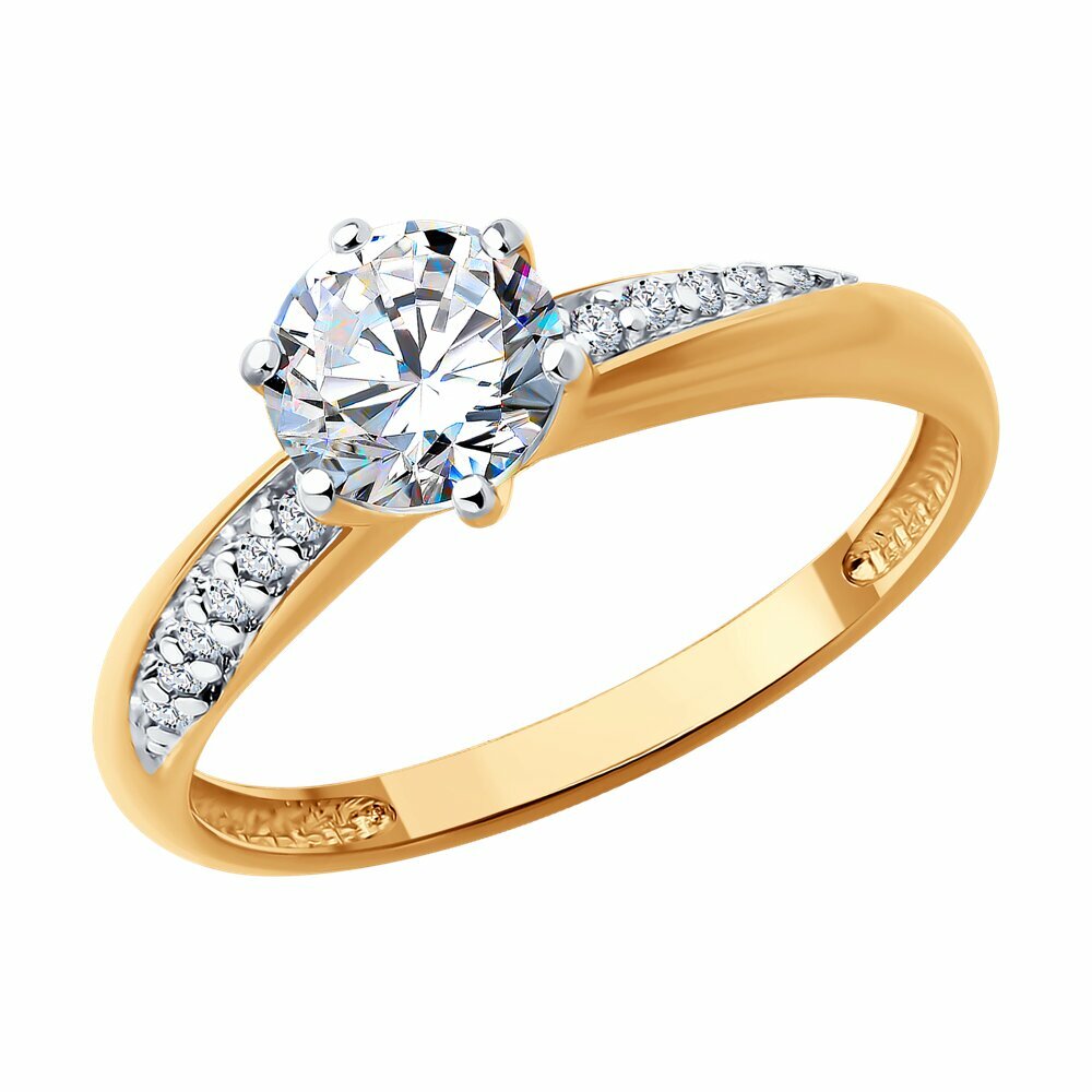 Кольцо, серебро, 925 проба, золочение, фианит