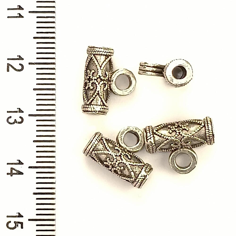 Фурнитура для бижутерии Бейл металлический Цилиндр Эффектный с узором 0008196 цвет серебряный 12x5 мм, цена за 10 шт.