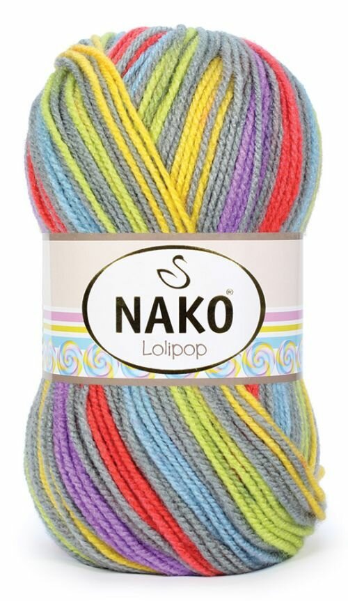 Пряжа Lolipop (Nako), сер/гол/лим/яр. сир - 81959, 100% премиум акрил, 5 мотков, 100 г, 230 м.