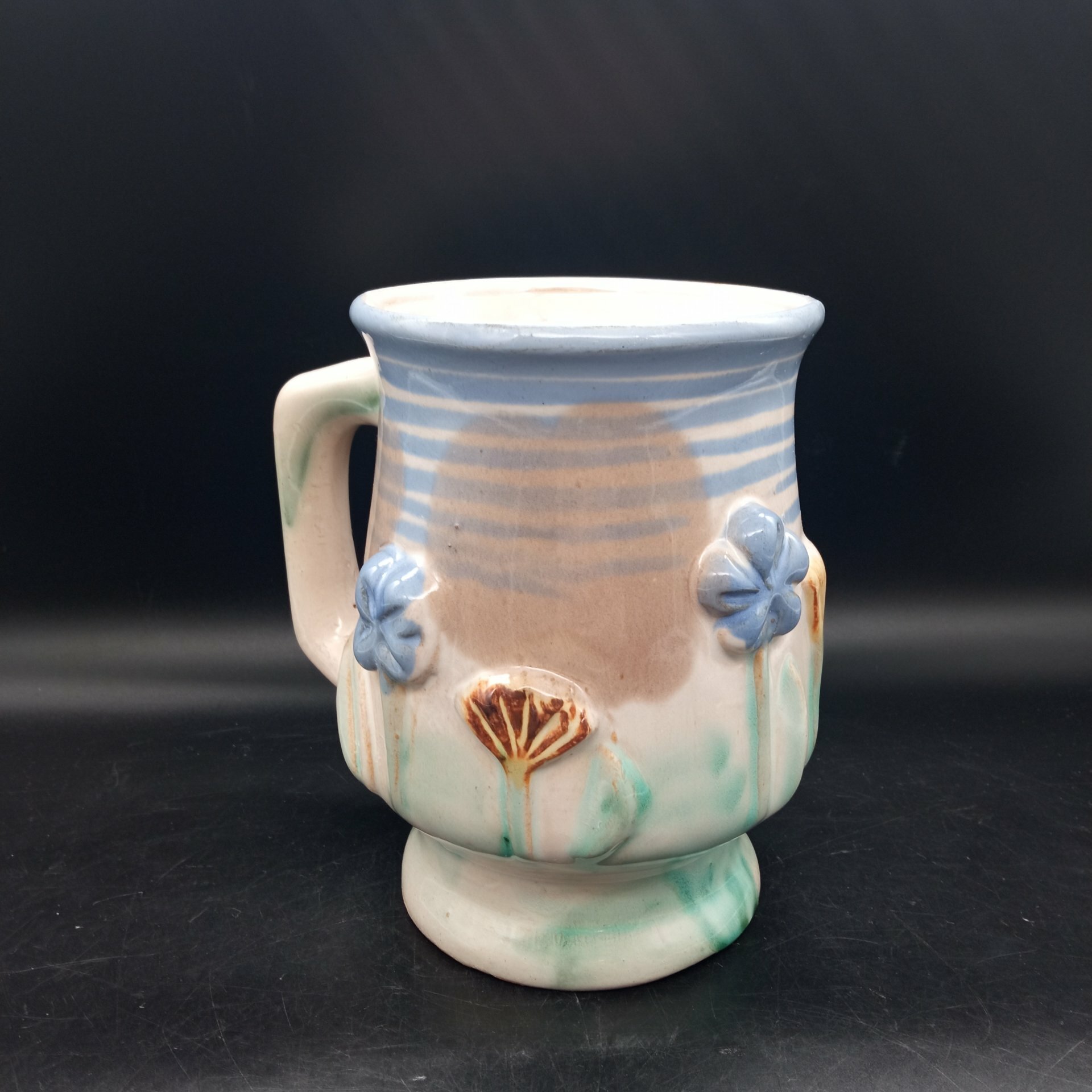 Кружка пивная с цветочным декором, фаянс, СССР, 1970-1990 гг, фаянс, СССР, 1980 г.