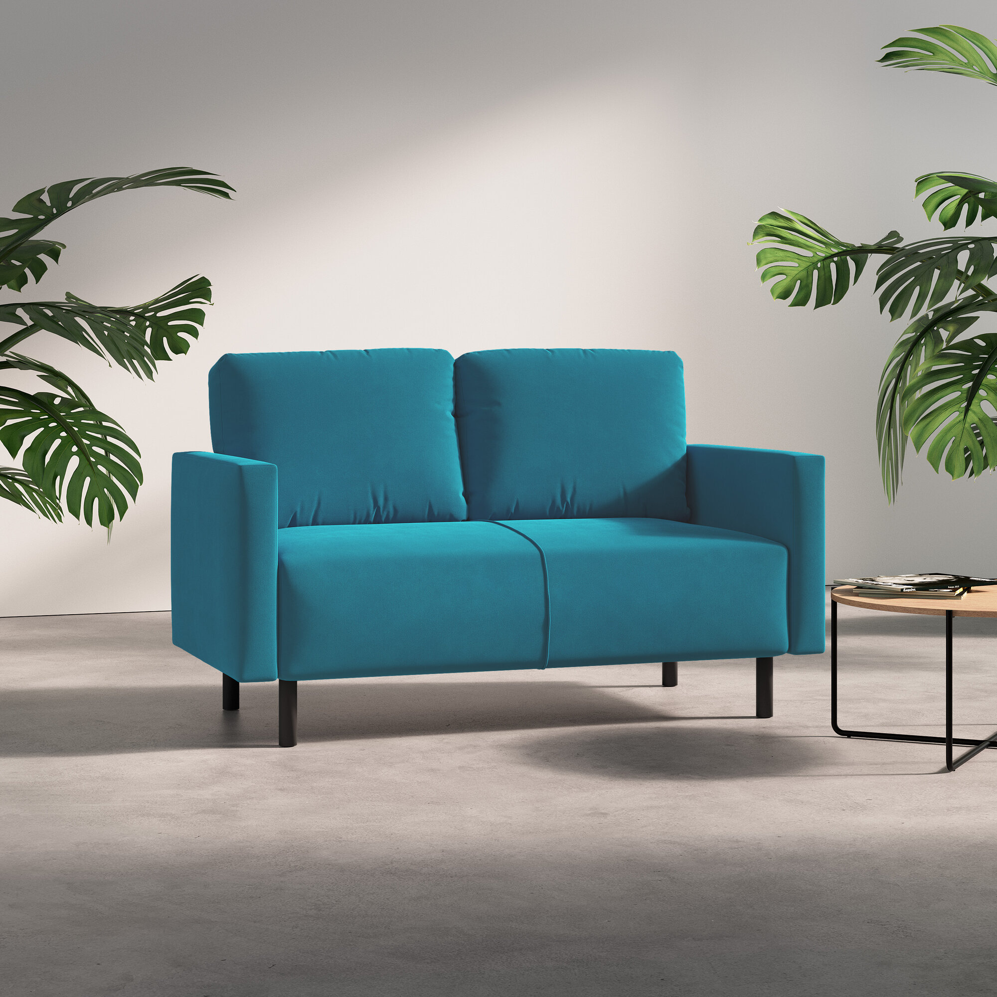 Диван Сканди, на кухню, в офис, 120 см, антивандальный велюр, синий