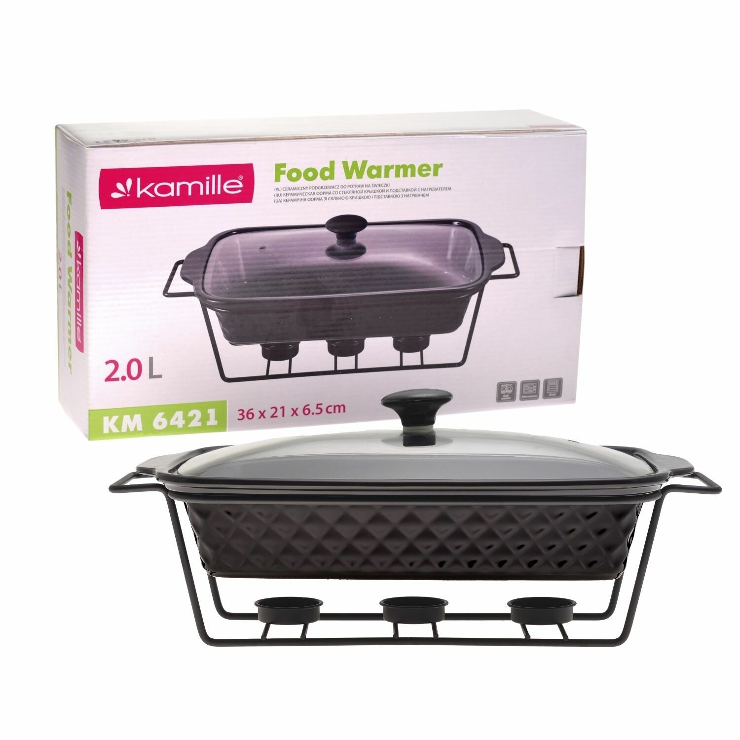 Мармит керамический 2 л с подогревом от свечи прямоугольный Kamille KM 6421