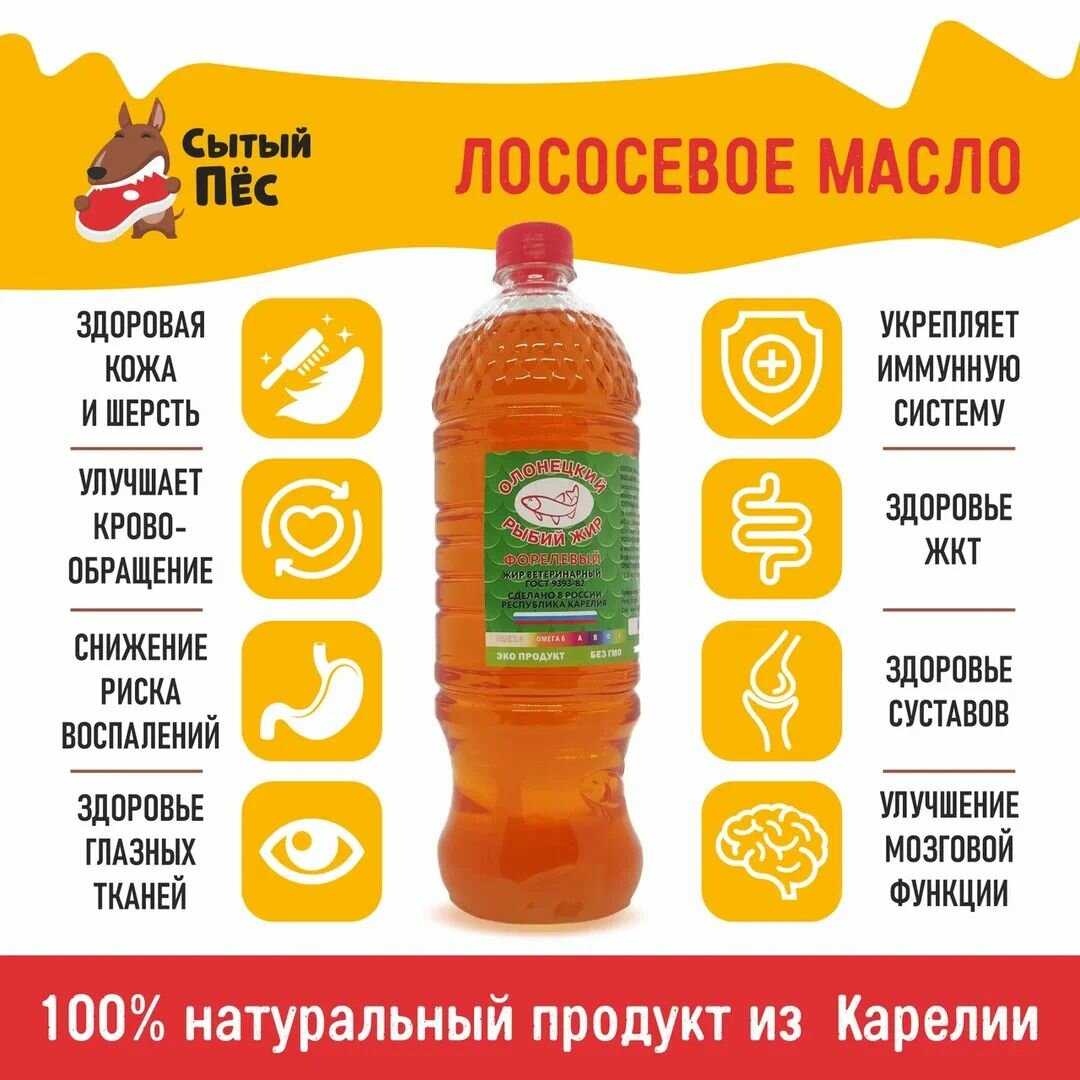 Олонецкий рыбий жир 5 литров - Лососевое масло для животных, собак, кошек, кур несушек, коров — фото 1