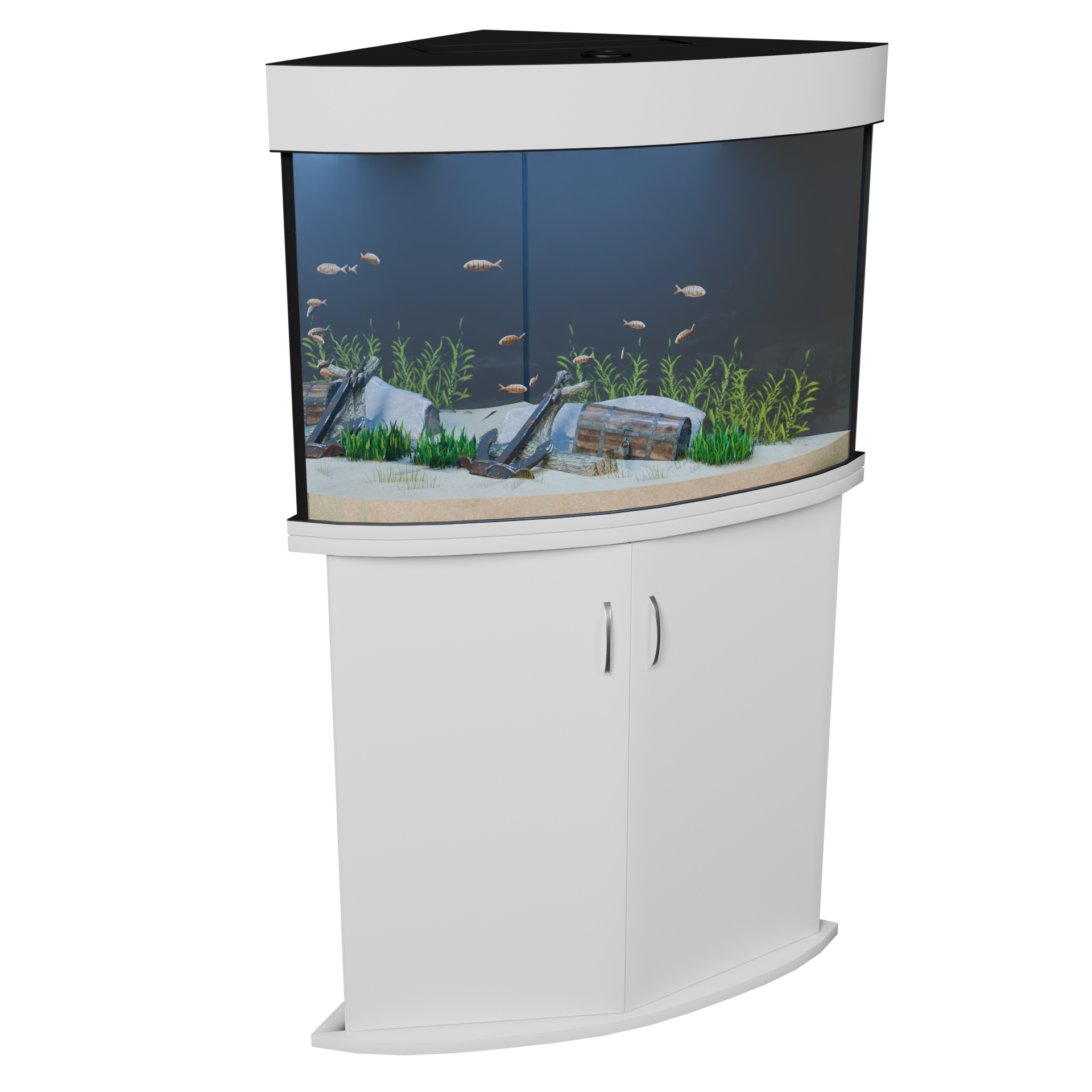 Аквариум 120 литров с тумбой угловой с крышкой и освещением (58х58х57см) для рыбок