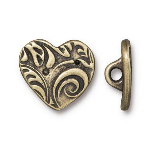 Пуговица 15х14х6мм, TierraCast, на ножке, сердечко, Амор, базовый материал - оловянный сплав, бронзовое с чернением, 1 шт.