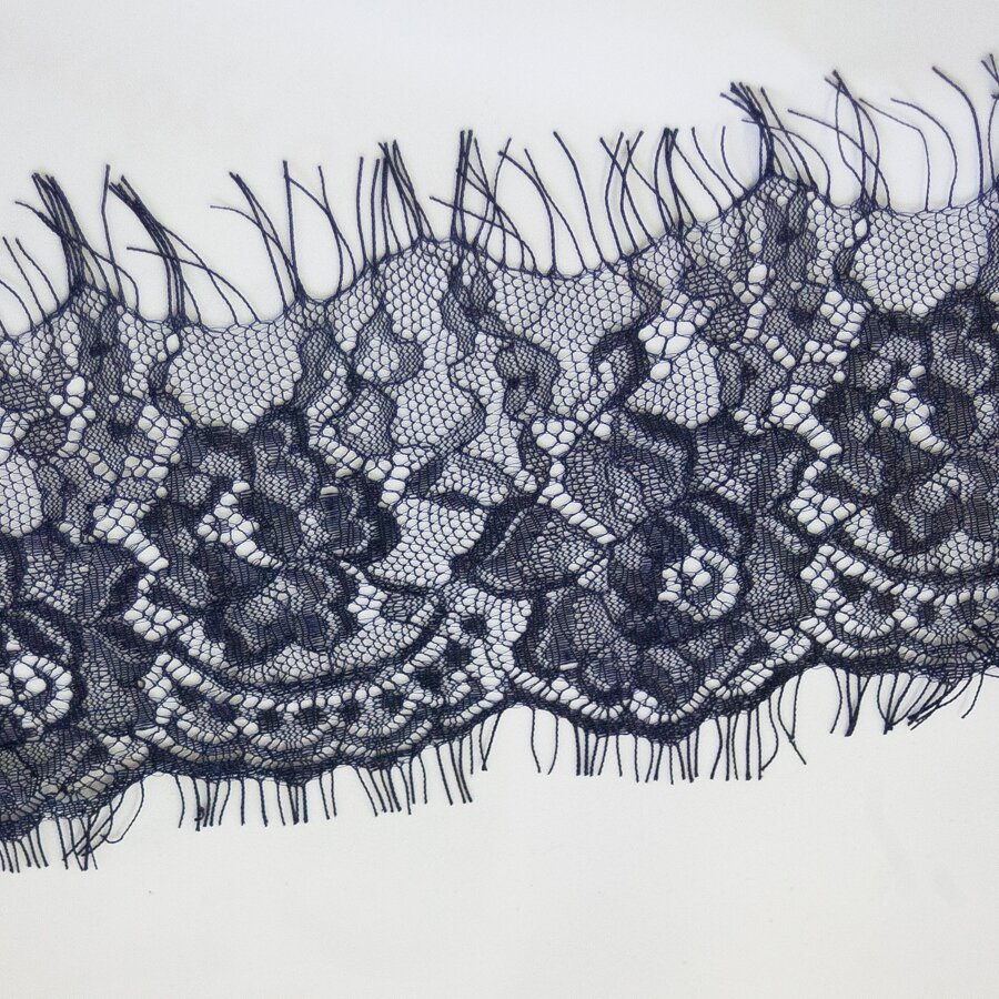 Изысканное шантильи: Кружево реснички Роза, 100 мм, 9м(3шт*3,14м), цвет тёмно-синий