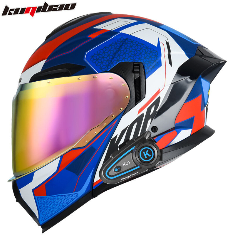 Шлем Chibao K21, матовый темно-синий, с Bluetooth, с козырьком, с вентиляцией