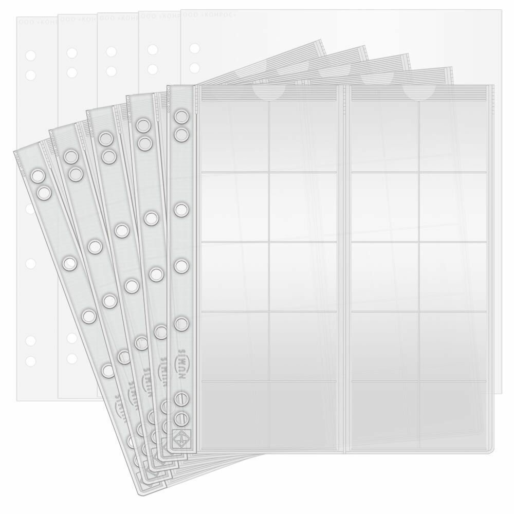 Листы NUMIS в альбом на 20 монет, с разделителем. Упаковка (5 шт.). Leuchtturm, #338571