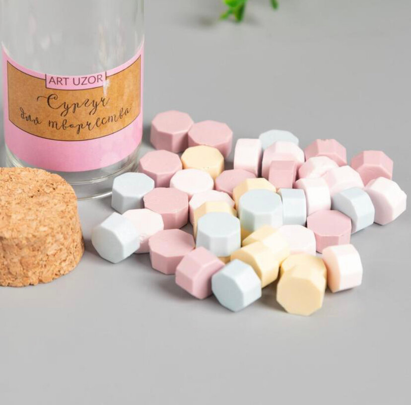 Сургуч в гранулах, 40 шт в колбе, пастельные цвета