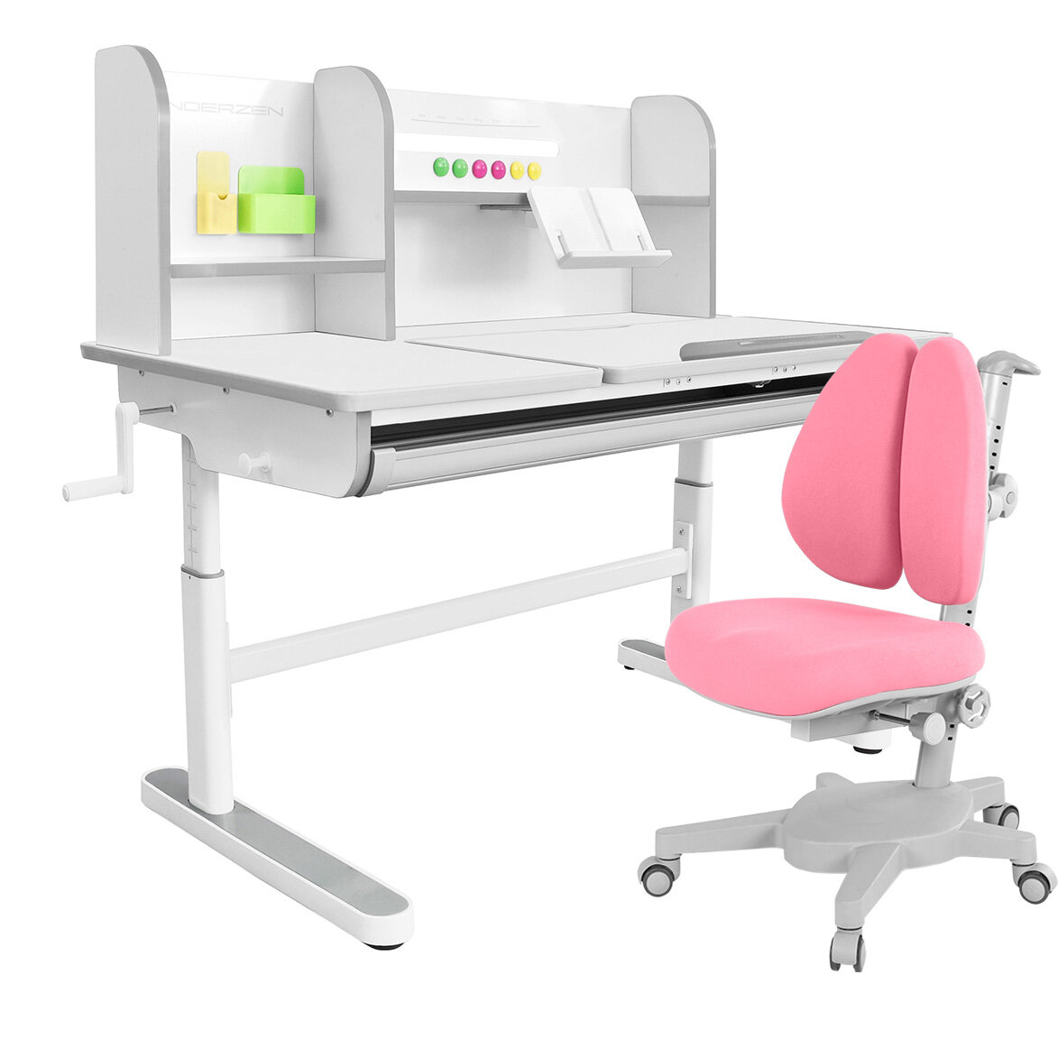 Комплект Kinderzen Gaudi Plus парта + кресло белый/серый c розовым креслом Anatomica Armata Duos