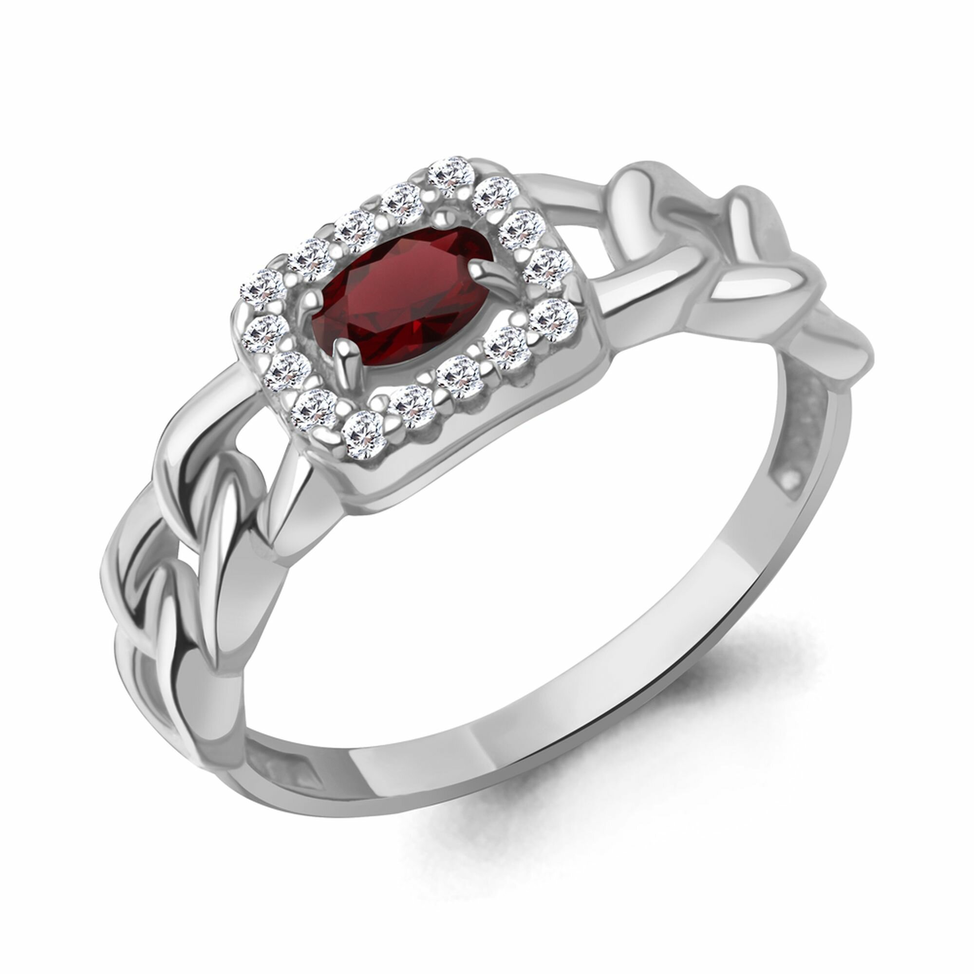 Кольцо, серебро, 925 проба, родирование, фианит, гранат