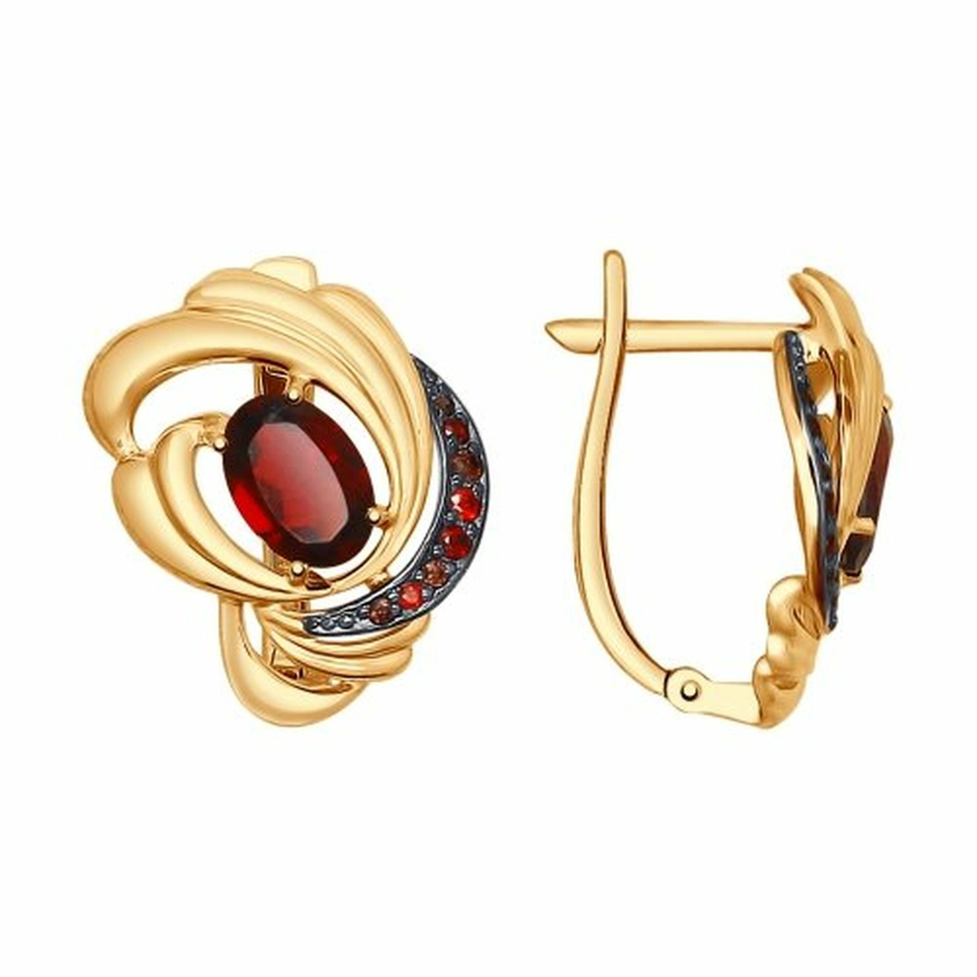 Серьги, красное золото, 585 проба, гранат, фианит