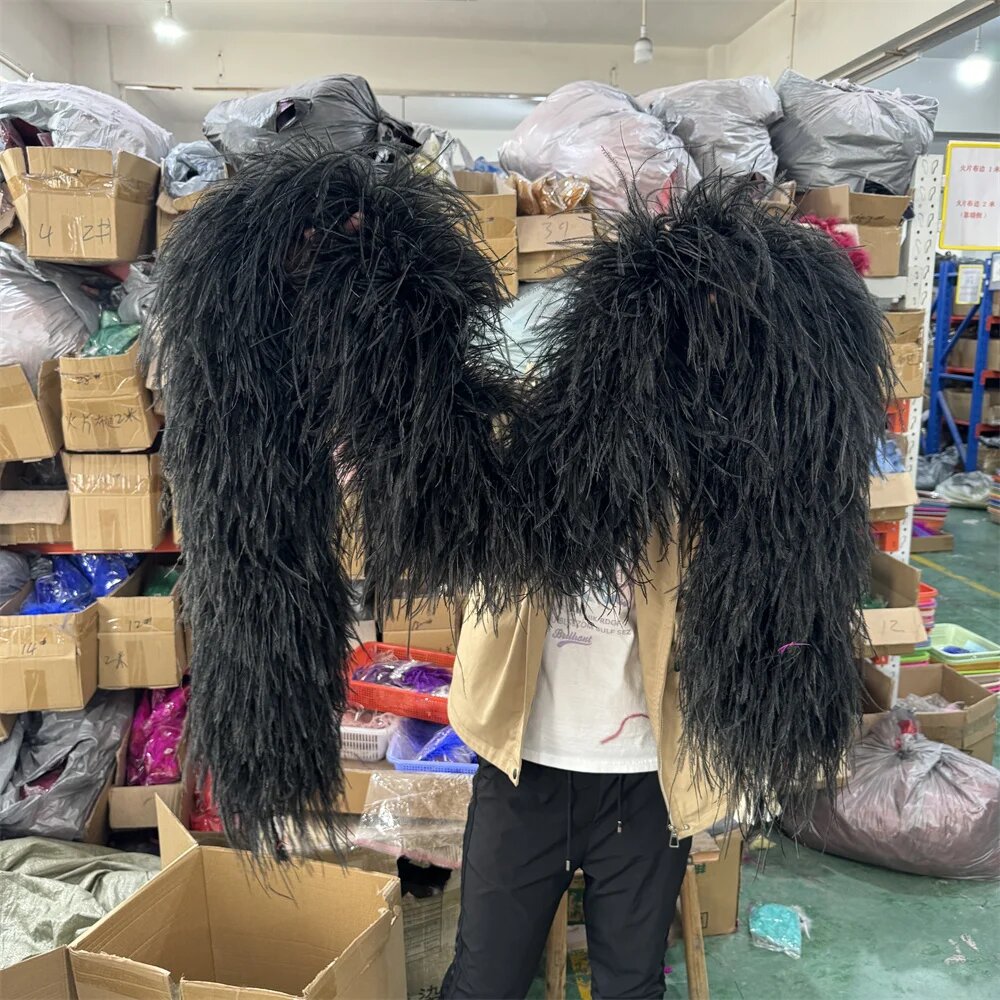 Боа из страусиных перьев 2 метра 35 слоев Черный, 3Ply, Black