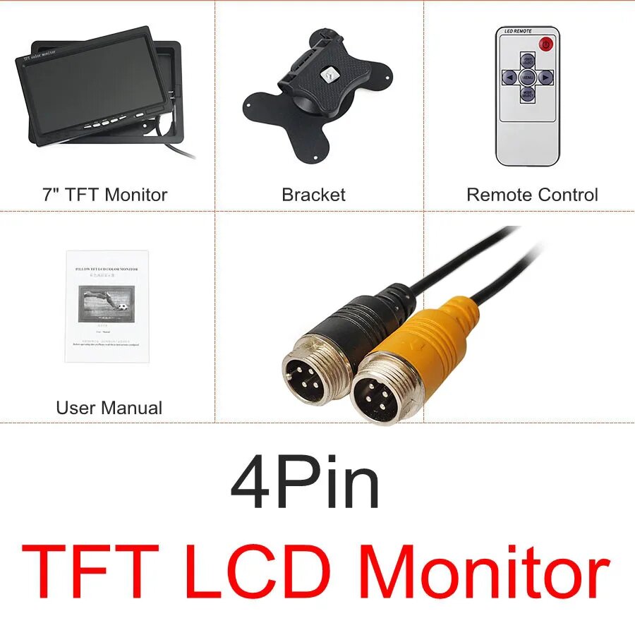 SMALUCK DC12V-24V 7-дюймовый TFT ЖК-дисплей Автомобильный монитор заднего вида CVBS с 2 видеовходами для камеры заднего вида Камера наблюдения 4Pin Connector