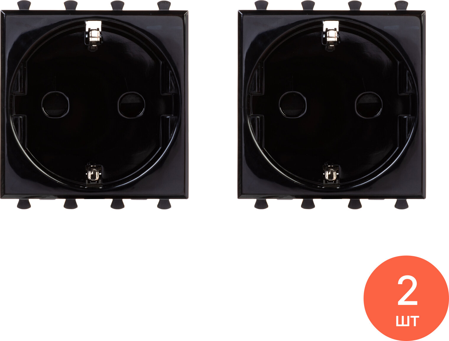 Розетка силовая штепсельная DKC / ДКС Avanti, 16А 230В IP20 черный квадрат 2P+E с заземляющими контактами и шторками, 2 модуля, 4412002 / электрооборудование (комплект из 2 шт)