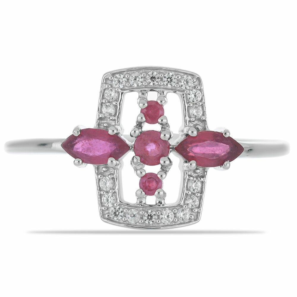 Кольцо, серебро, 925 проба, родирование, рубин, циркон