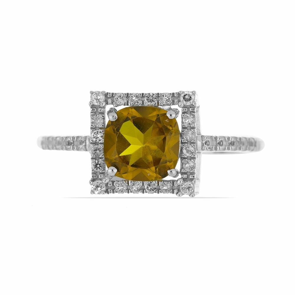 Кольцо, серебро, 925 проба, родирование, топаз, султанит синтетический