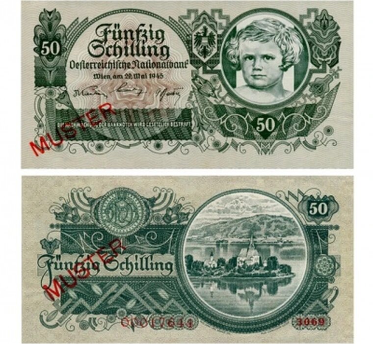 50 гульденов 1945 Австрия, образец, сувенирная копия, банкноты и купюры редкие коллекционные