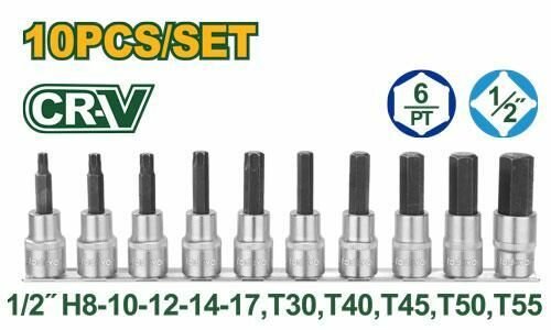 Набор бит торцевых 1/2" (Hex, Torx) 10 шт JADEVER JDST1412