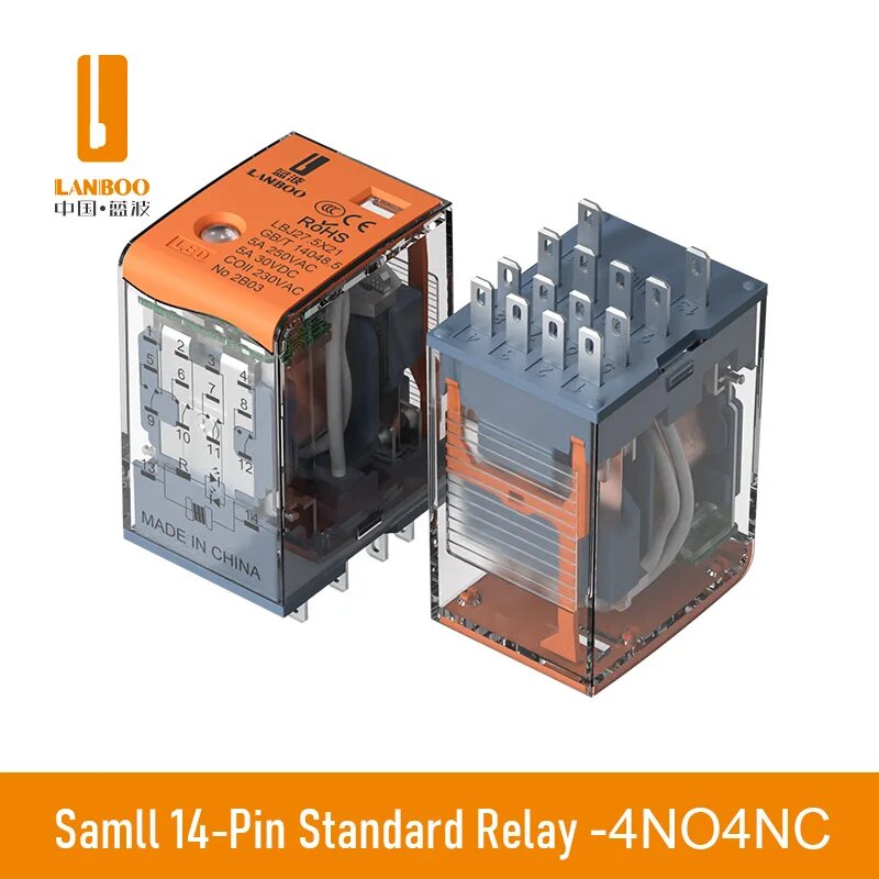 Реле LANBOO LBJ21A 2NO2NC 8+4NO4NC 5A/12A 12/24/220В AC220V, Small 14Pin Relay
