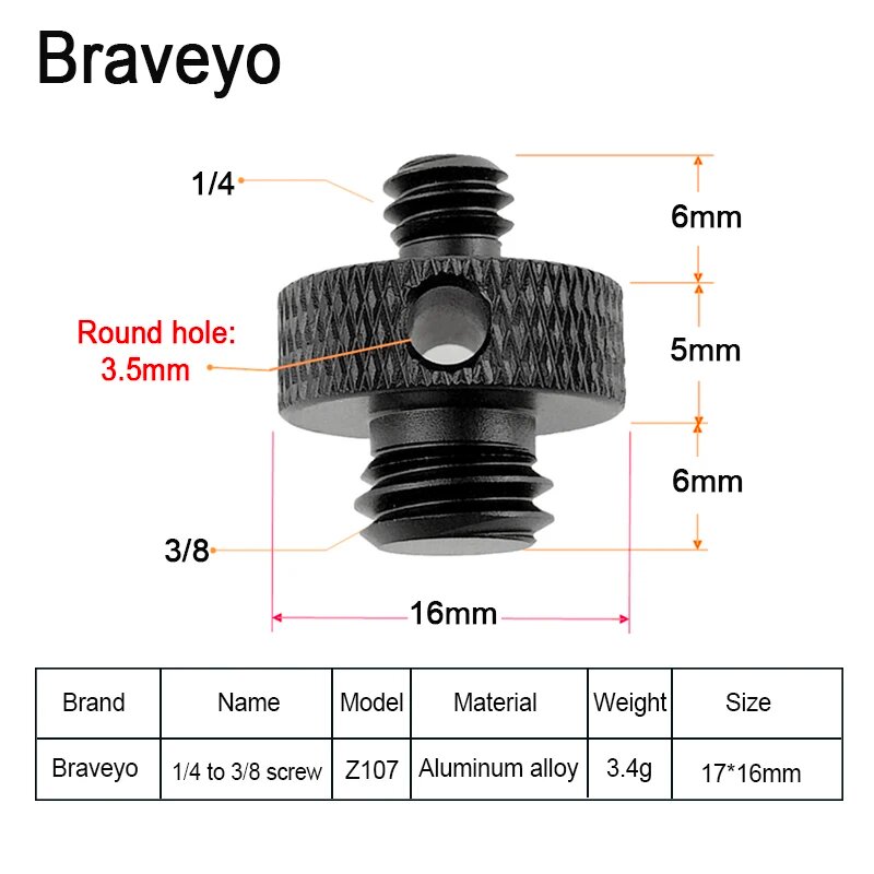 Винт 1/4-3/8 дюйма Braveyo Z107, черный