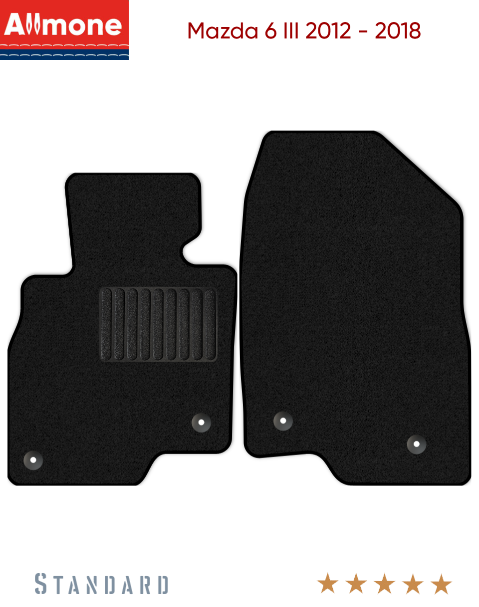 Ворсовые коврики для Mazda 6 3 (GJ) 2012 - 2018, черные, 2шт, автомобильные, передние, Стандарт / Мазда