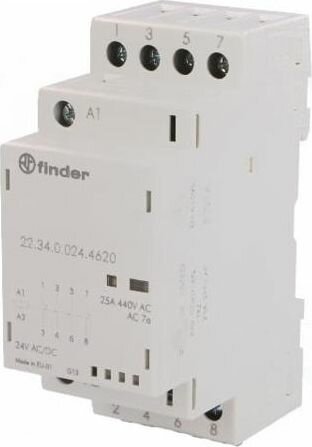 Контактор FINDER 22.34.0.024.4620 4-полюсный установочный 25А 24ВAC 24ВDC DIN IP20 1 шт