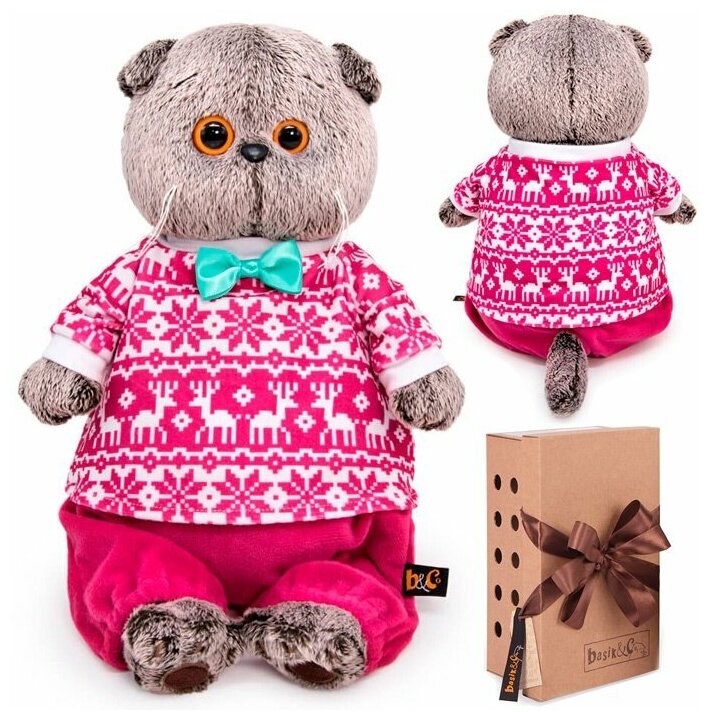 Budi Basa Мягкая Игрушка Кот Басик в зимней пижаме (22см, в подарочной коробке) Ks22-220