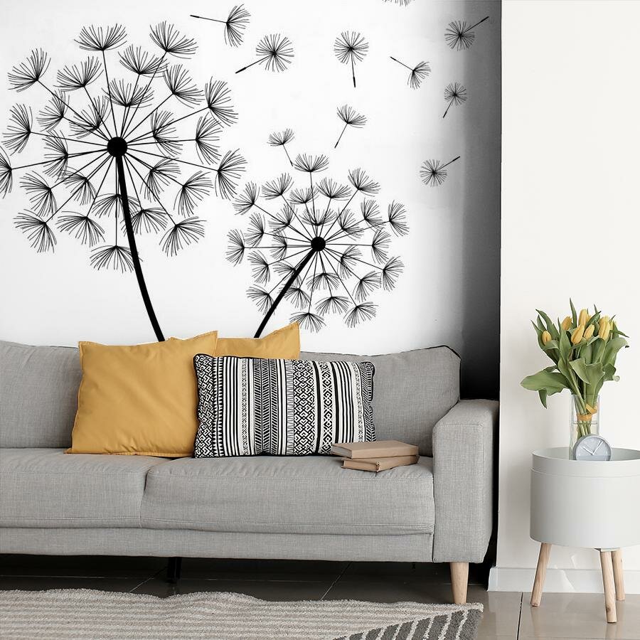 Фотообои Черно белые одуванчики 10-081-L-Флок 270 x 400 см (ВхШ) Бесшовные, флизелиновые, влагостойкие обои MasterFresok