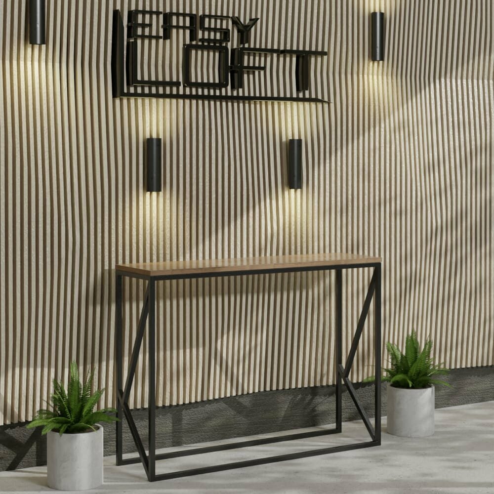 Консоль "EasyLOFT" в стиле лофт из массива дуба, для гостиной, с размерами 100х30х80 см