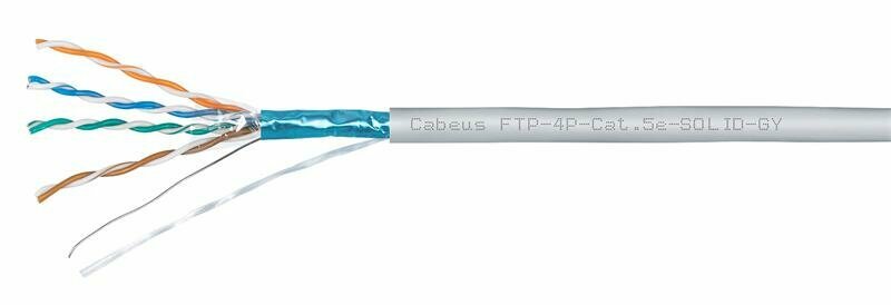 Cabeus FTP-4P-Cat.5e-SOLID-LSZH-GY Кабель витая пара экранированная FTP (F/UTP), категория 5e, 4 пары (24 AWG), одножильный, серый, экран - фольга, LSZH, нг(А)-HF, (305 м)