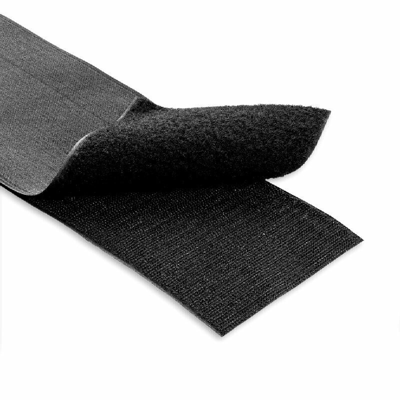 Контактная лента (липучка, велькро, репейник) пара петля и крючок, 100 мм, черная, 1 метр