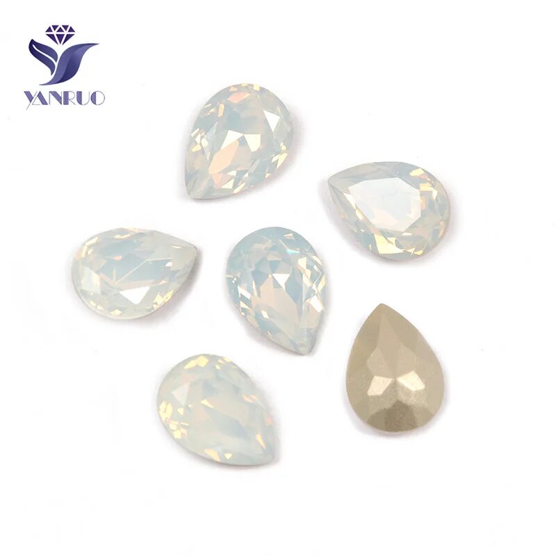 YANRUO стеклянные стразы White Opal 6x8mm 21шт