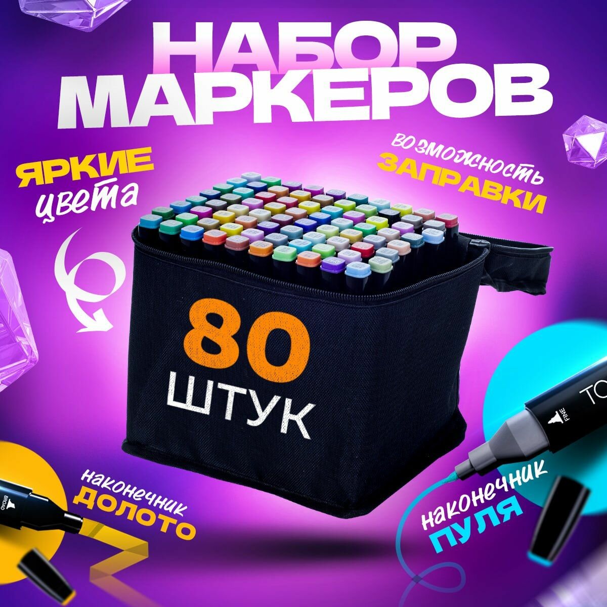 Маркеры для скетчинга двусторонние, набор 80 цветов-3
