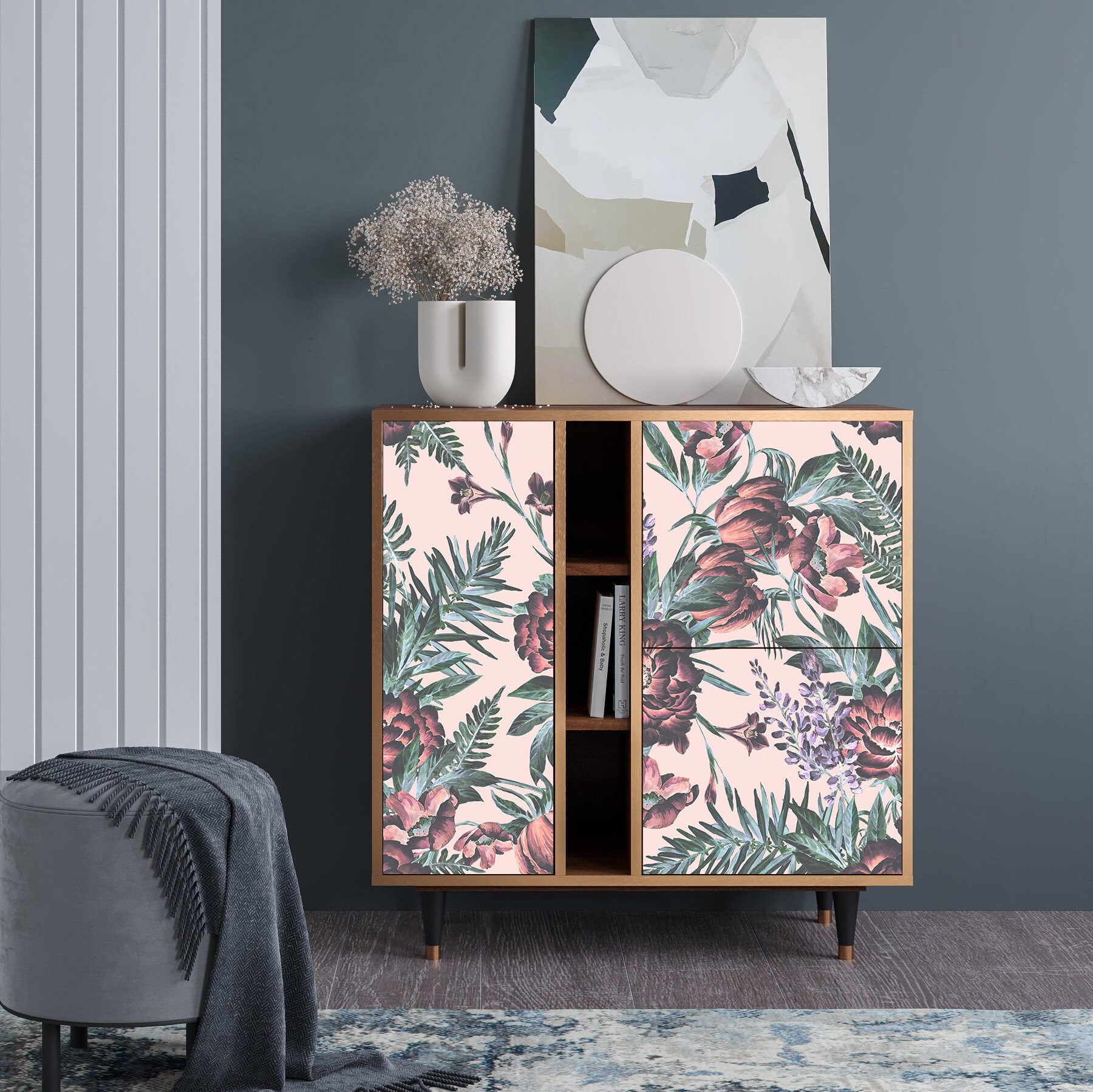 Комод - STORYZ - BS5 Peach Peonies, Размер - 94 x 96 x 41 см, Цвет корпуса - , Орех