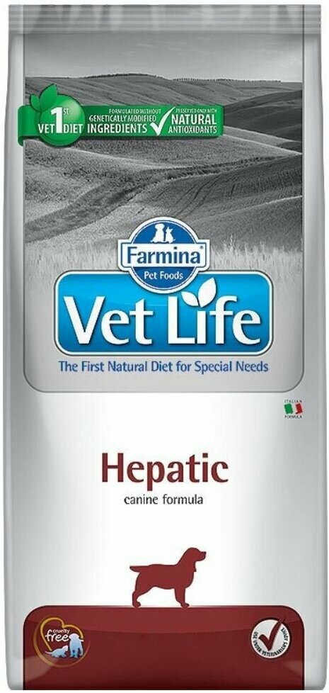 Сухой корм для собак Farmina Vet Life Hepatic, при хронической печеночной недостаточности, диетический, рыба, 2кг
