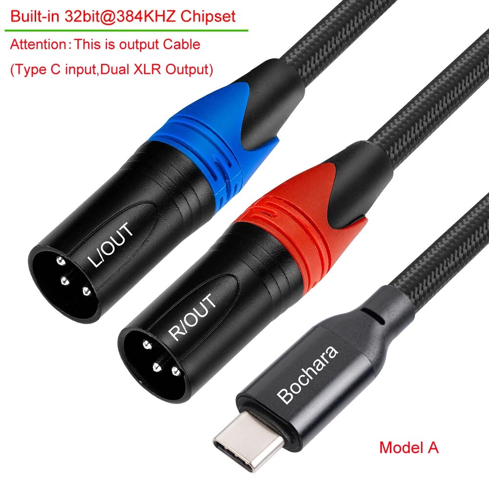 Bochara Аудиокабель Type C на Dual XLR Male OFC 1 метр Model A, 3 м