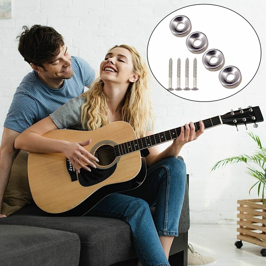 1 комплект из 4-х винтов для крепления грифа электрогитары Qin body с пряжкой-Серебро