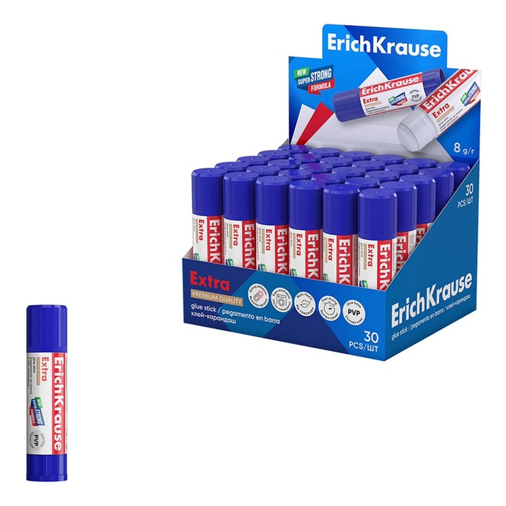 Клей-карандаш ErichKrause "Extra PVP", усиленный, для бумаги, 8 г