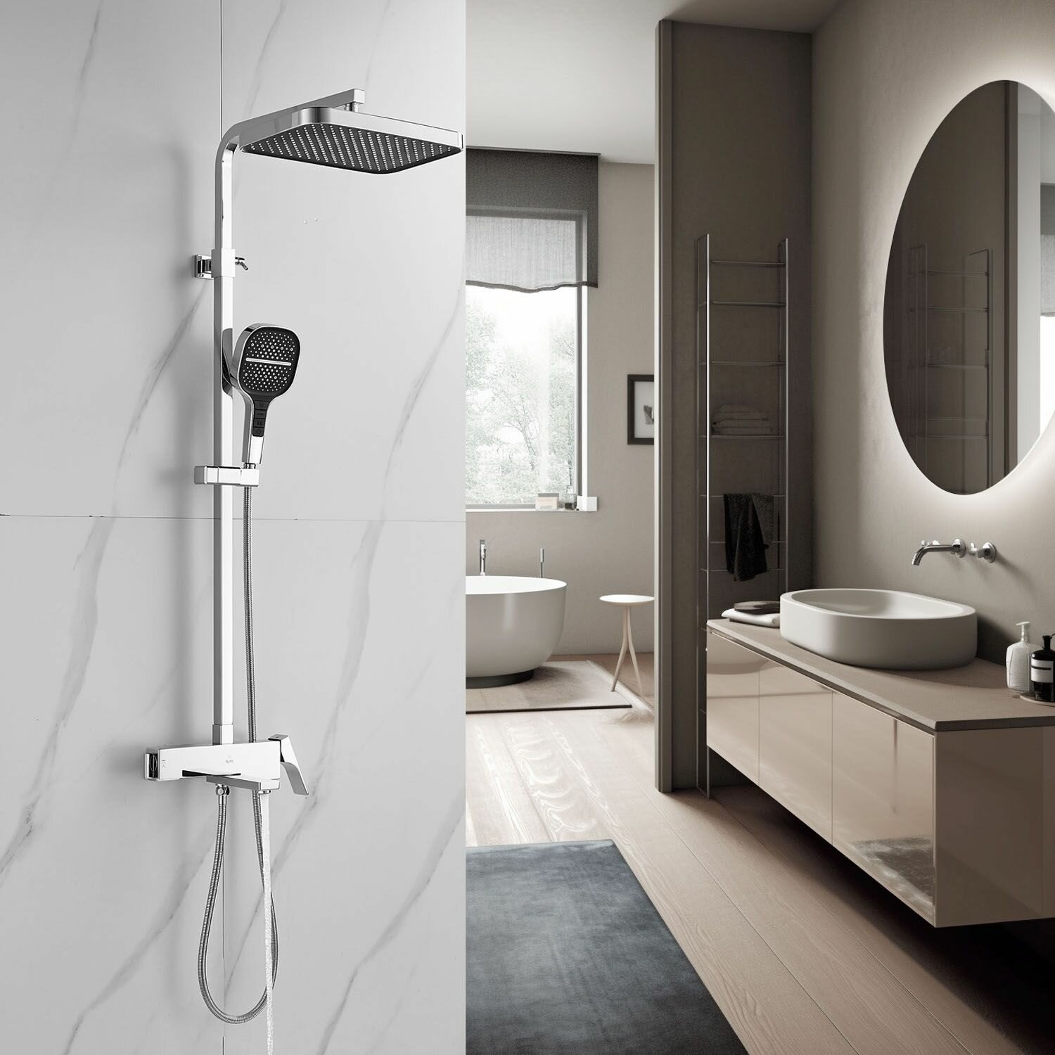 Душевая система Rose с верхним тропическим душем и ручной лейкой, хром